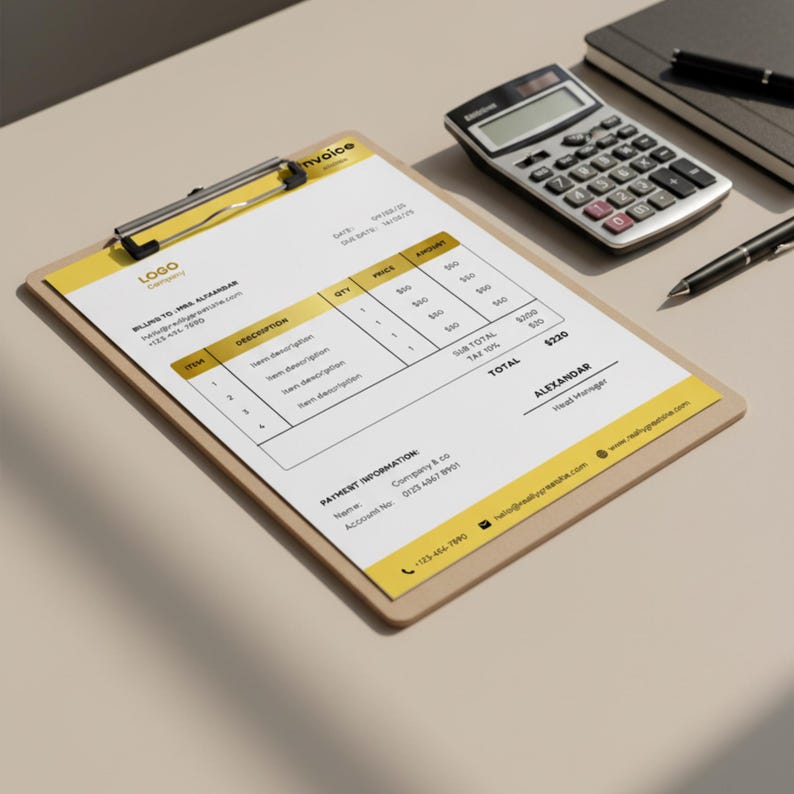 Yellow Invoice Template | Editable Canva Business Invoice | Modern ...