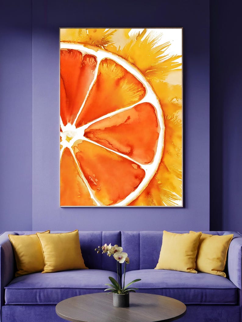 Citrus Orange Slice Watercolor Printable Wall Art, Bright Kitchen Fruit ...