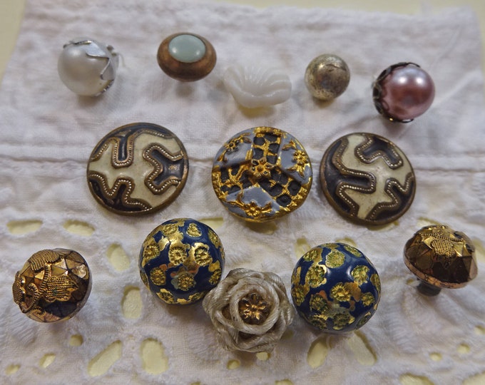 Collection of Small Vintage/antique Buttons - Gold/blue Tones - Metal ...
