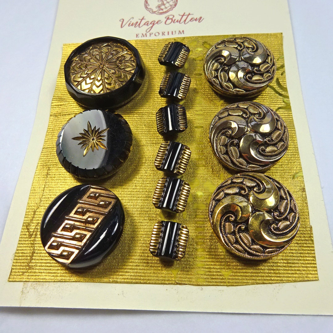 Vintage/antique Black Glass Buttons With Gold Lustre ref - Etsy