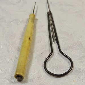 Pair of Fine Metal Crochet Hooks or Lace Making Tools, One Retractible ...