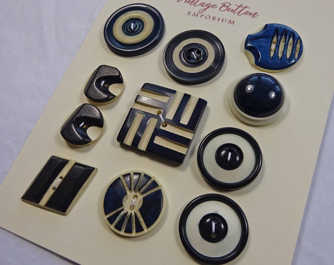 Vintage Art Deco Buttons - Dark Blue, Two-tone, Moulded and Laminated ...