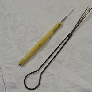 Pair of Fine Metal Crochet Hooks or Lace Making Tools, One Retractible ...