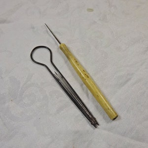 Pair of Fine Metal Crochet Hooks or Lace Making Tools, One Retractible ...