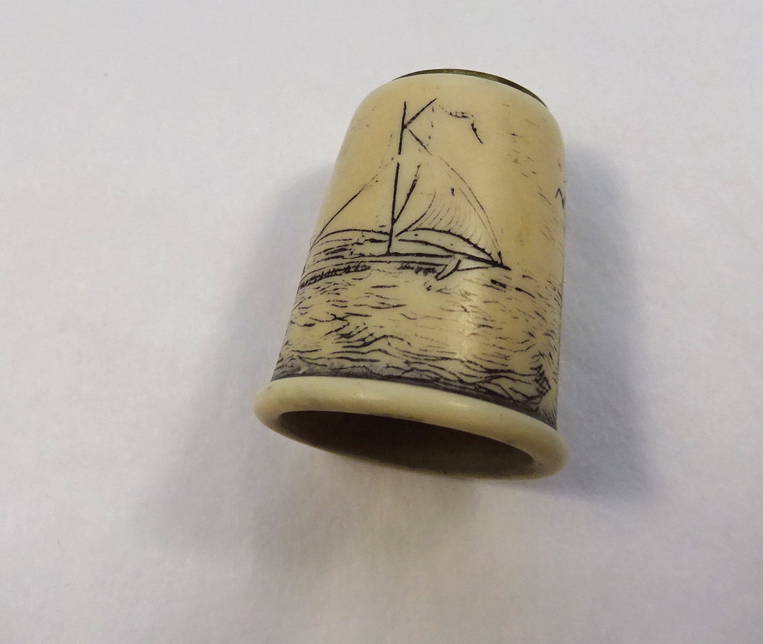Vintage Celluloid Thimble Incised Sailing Boats and Seagulls Vintage ...