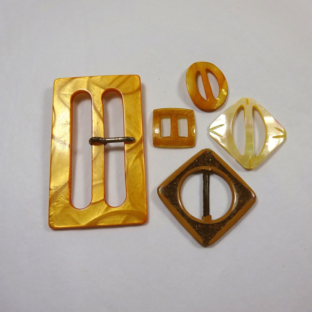 Five Vintage Dress Buckles or Slides Shades of Yellow Old Sewing ...