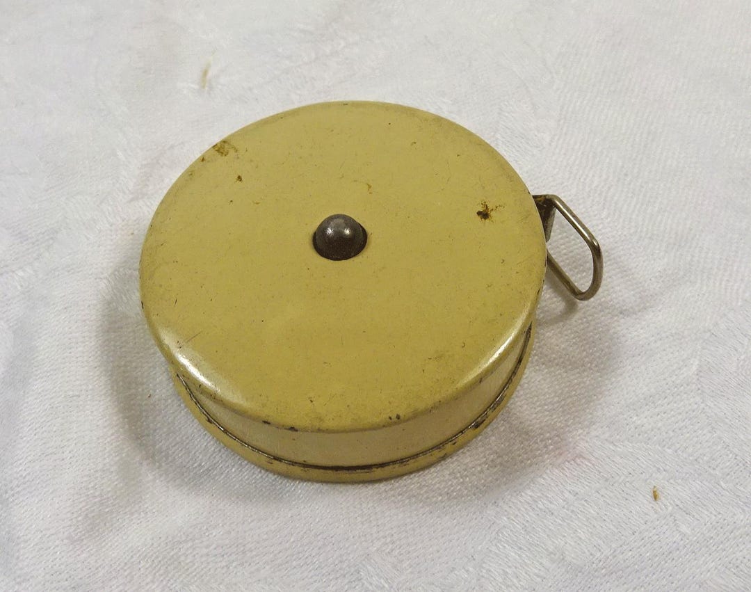 Vintage Retractable Tape Measure, Cream Painted Metal Case Vintage ...