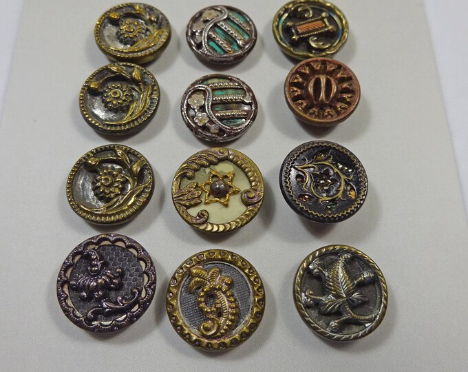 Collection of 12 Small Vintage/antique Metal Buttons - Assorted Designs ...