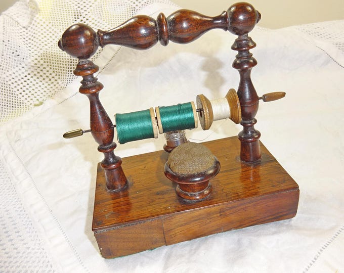 Antique Rosewood Bobbin Holder, Pin Cushion and Thimble Stand - Vintage ...