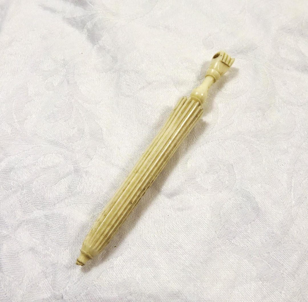 Antique Bone Needle Case missing Point Furled Umbrella With Clenched ...