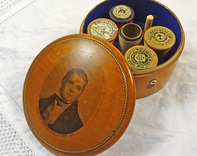 Antique Mauchline Ware Cotton Reel Box for Clarks Cottons - Sir Walter ...