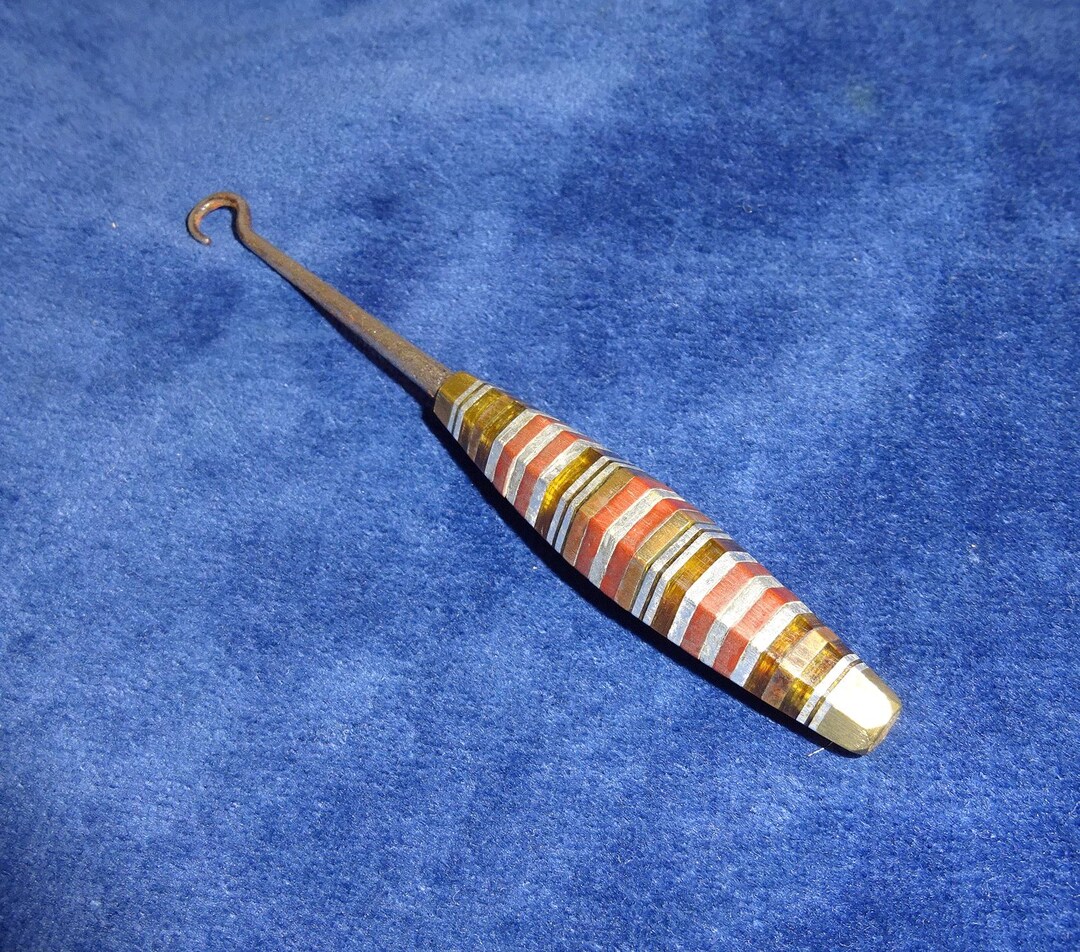 Small Antique/vintage Button Hook , Striped Metal Handle Vintage ...