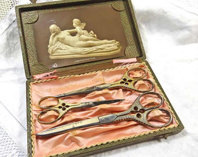 Antique Boxed of Solingen Sewing Scissors - Postcard of Jugend & Amor ...