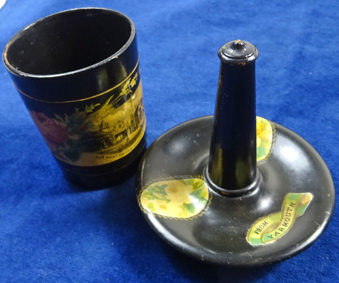 Pair of Antique Wooden Mauchline Ware Items Ring Tree and Beaker ...