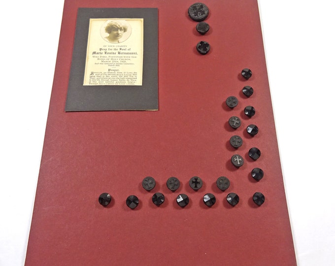 Antique Victorian Black Glass Mourning Buttons - 24 Mounted on Card ...