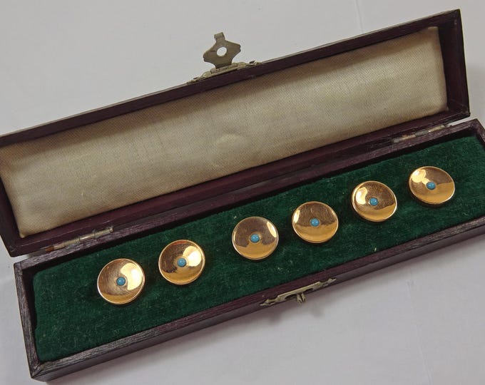 Boxed Set of Vintage Gilt Metal Dress Buttons With Turquoise Dot Centre ...