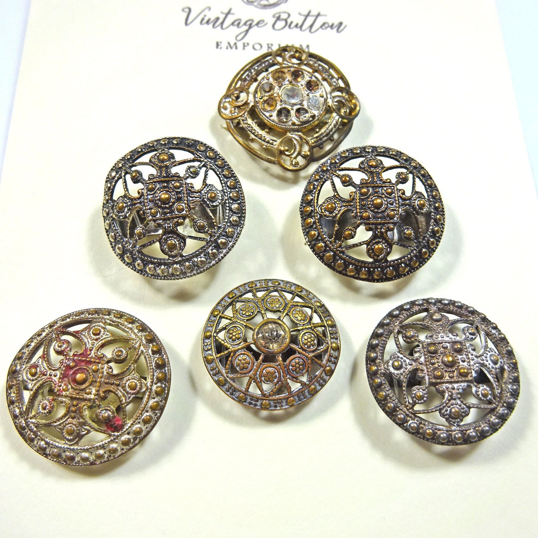 Group of 6 Vintage Metal Button Covers, Decorative Pierced Metal ref ...