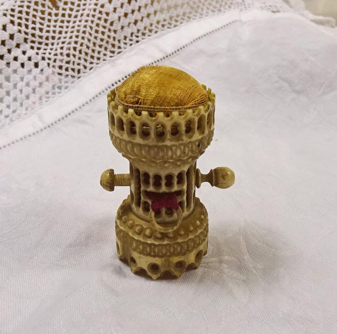 Antique Combination Bone Pin Cushion and Tape Measure Vintage/antique ...