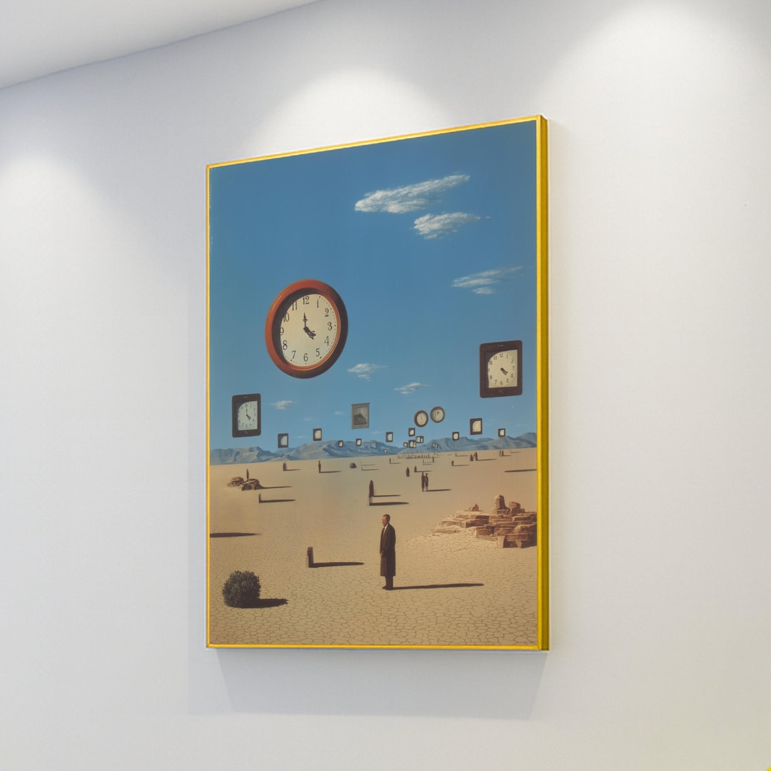 Surreal Desert Time, Floating Clocks Canvas, Mystical Landscape Wall ...