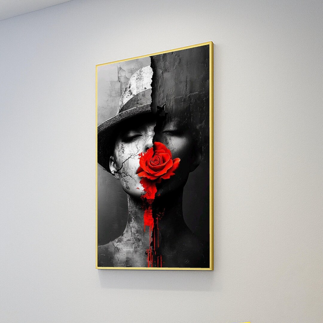 Abstract Split Face Canvas Art, Red Rose Portrait, Modern Home Decor - Etsy