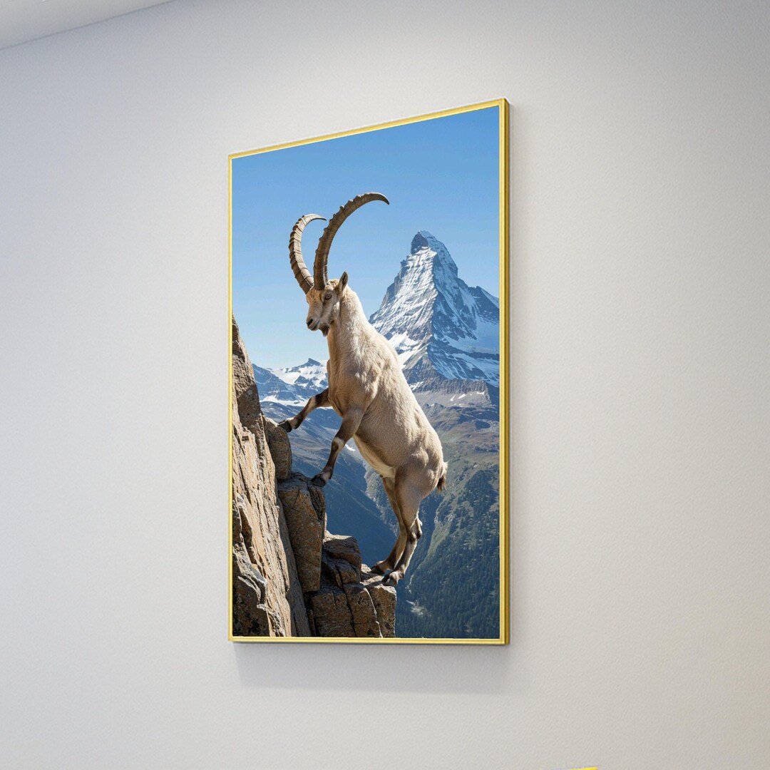 Alpine Ibex Climbing Rocky Mountain, Wildlife Canvas Wall Art, Majestic ...