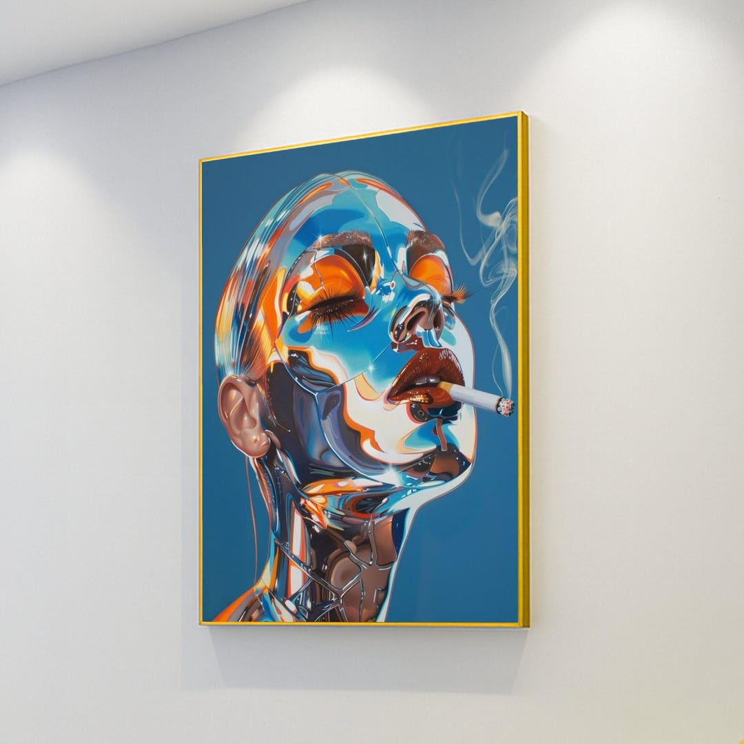 Futuristic Chrome Female Portrait Canvas, Abstract Metallic Art ...