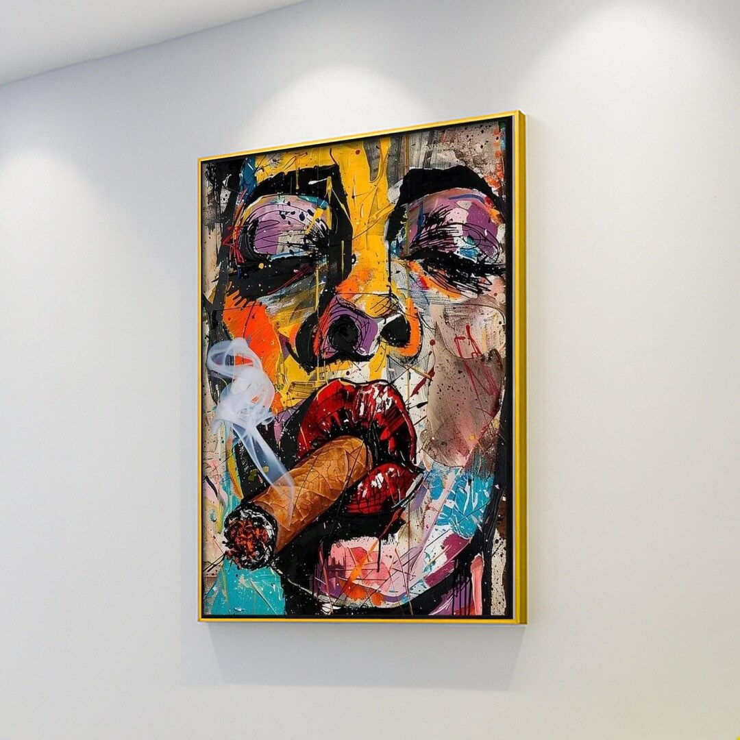 Abstract Face With Cigar Canvas, Urban Graffiti Wall Art, Bold Colorful ...