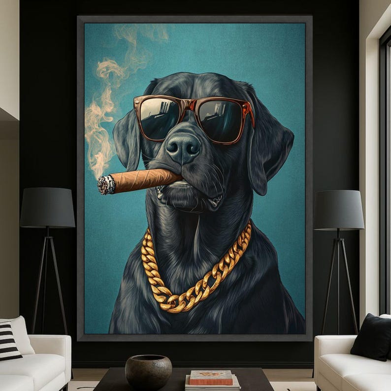 Cool Black Labrador With Sunglasses and Gold Chain Canvas, Funny Dog ...