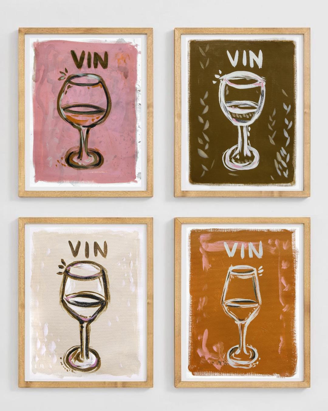 Vin Series Abstract Wine Art Print Set | Pink, Orange, Tan, Olive ...