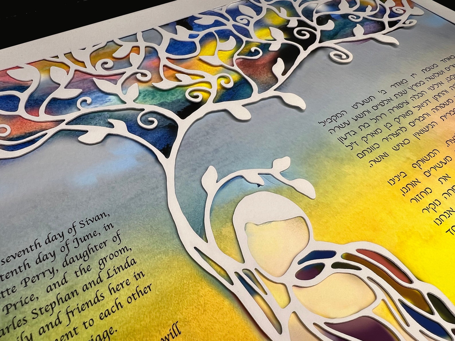 Laser Cut Papercut Ketubah, Watercolor Interfaith Wedding Certificate ...