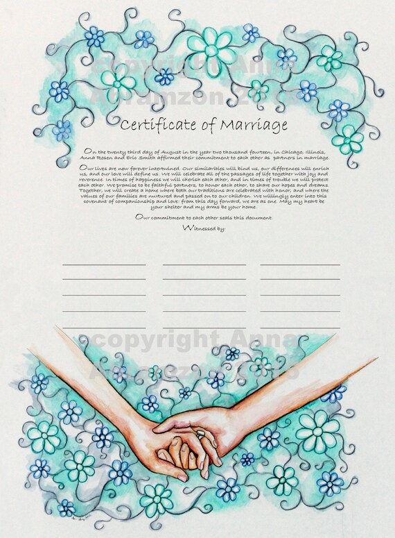 Hands Holding Marriage Certificate Quaker Certificate Wedding | Etsy