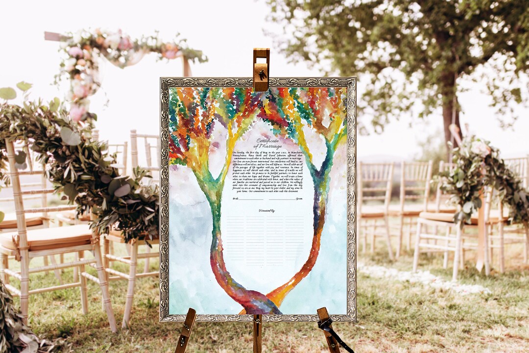 Colorful Trees Wedding Certificate | Giclee Print, Custom Vows Art - Etsy