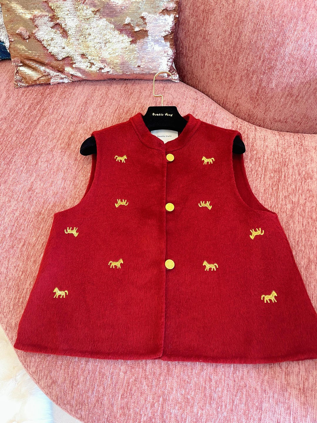 Handmade Wool Vest, Chinese New Year Red Gilet, Embroidered Horse - Etsy