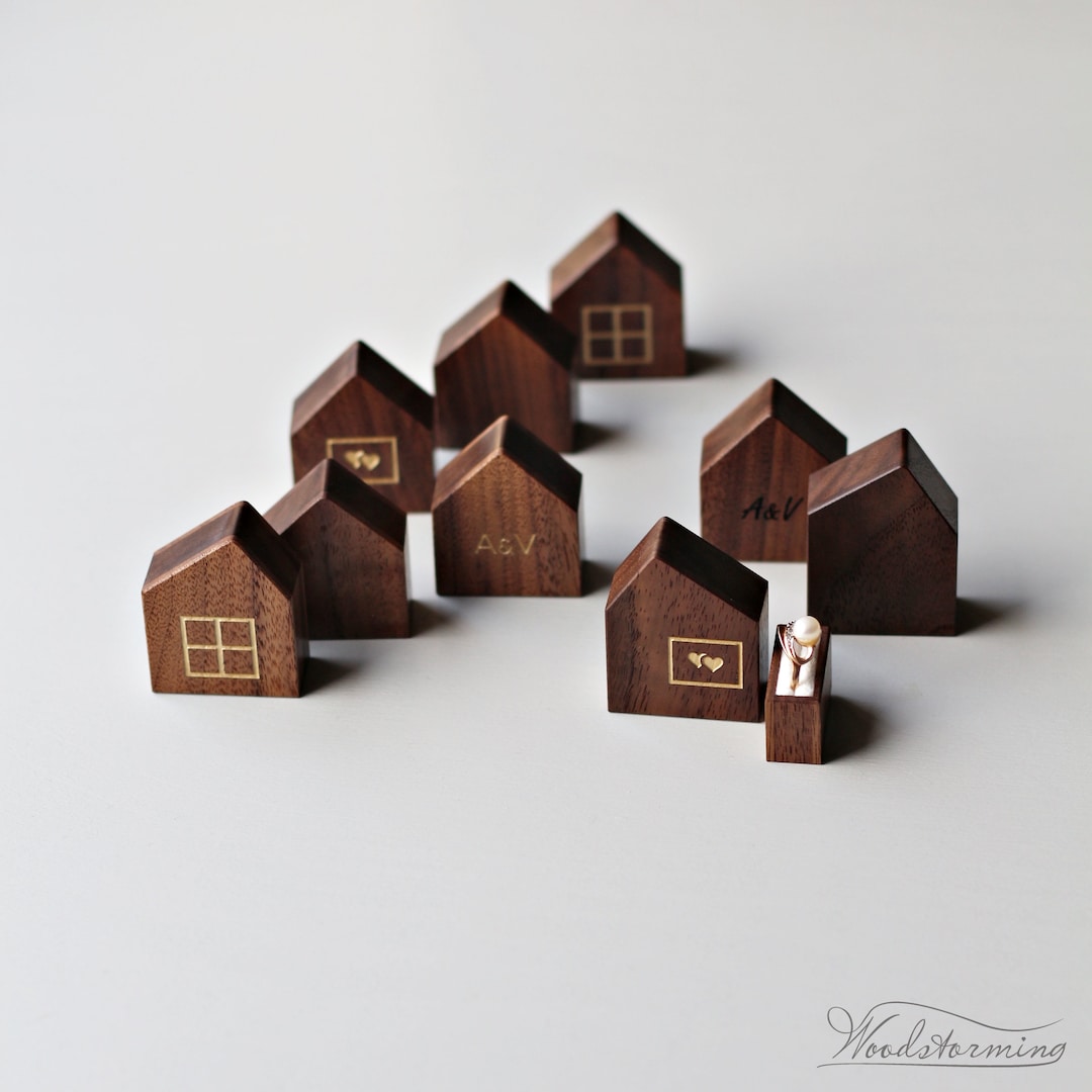 Walnut Wood House Ring Box: Secret Proposal Ring Holder by Woodstorming ...
