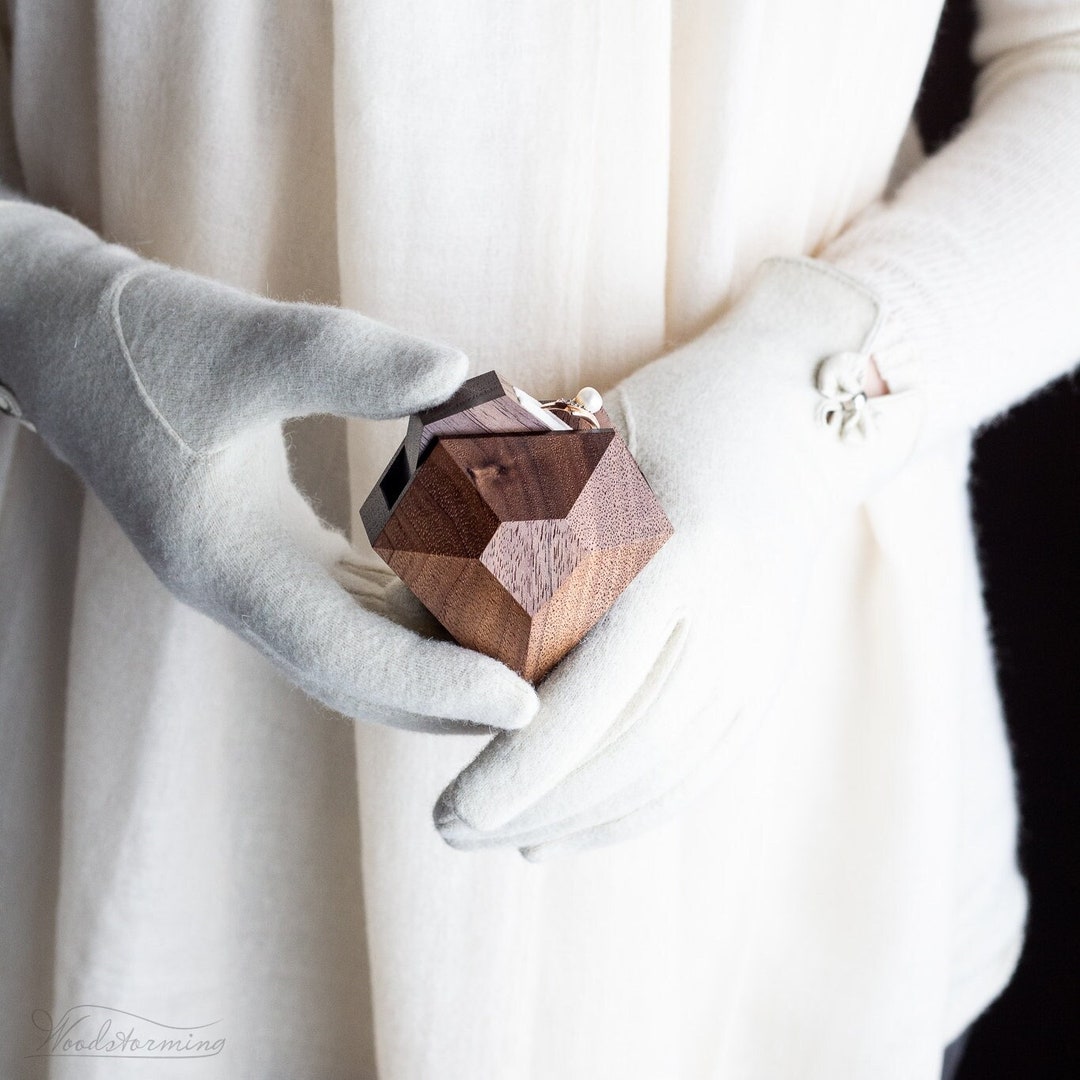 Unique Ring Box - Diamond Shape Walnut Engagement Ring Box - Ring ...