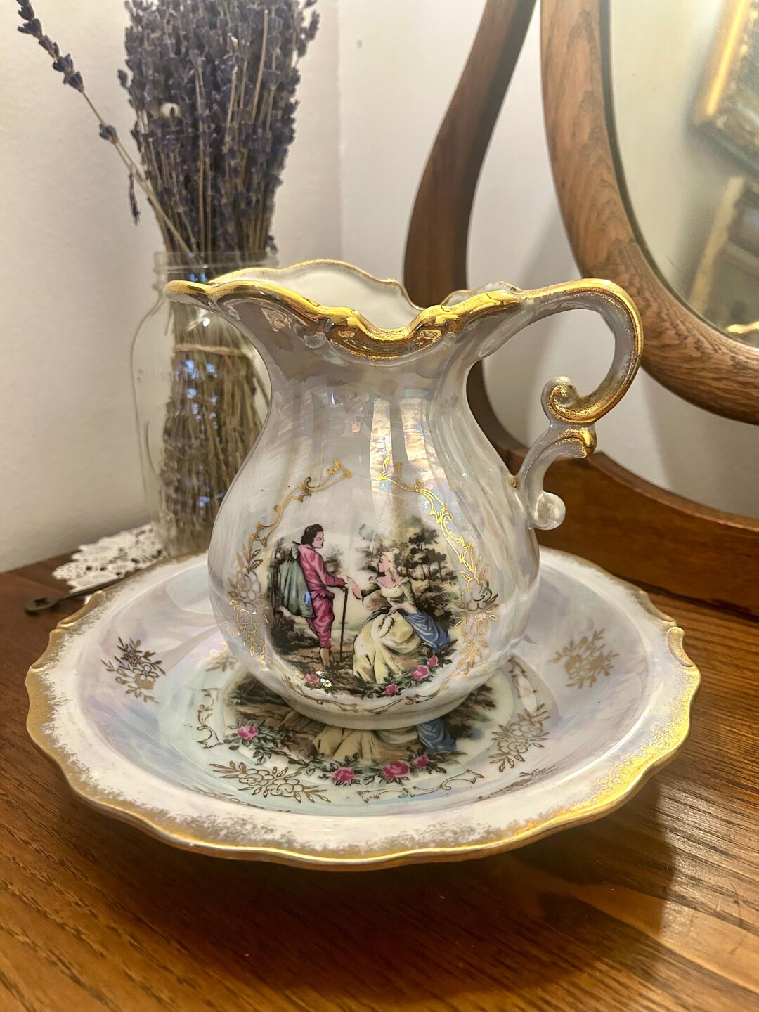 Japanese Opaline Lustre Glass Pitcher & Bowl Set Giftcraft Toronto ...