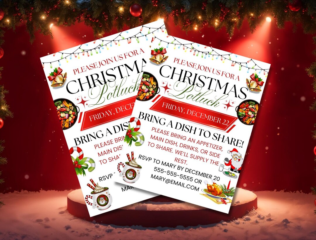 Christmas Potluck Flyer: Editable Holiday Luncheon Invitation (canva ...