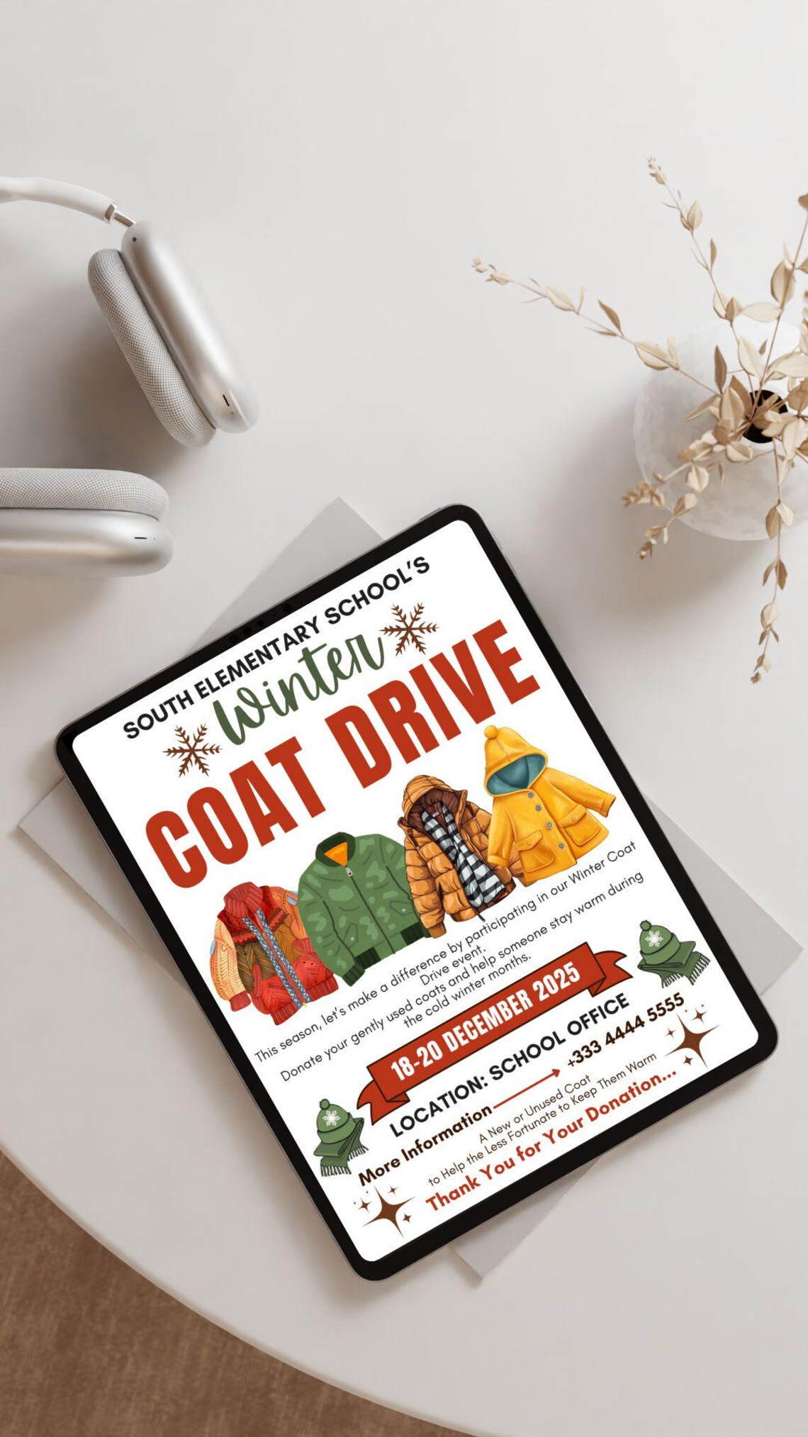 Winter Coat Drive Flyer Template: School Charity Event (canva Digital ...