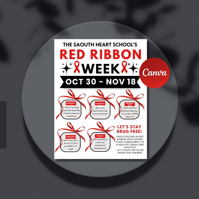 Editable Red Ribbon Week Planner: School Event Schedule (canva Template ...