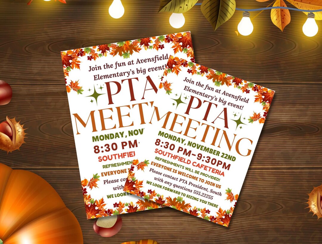 DIY November PTA Meeting Flyer, Thanksgiving Announcement, Instant ...