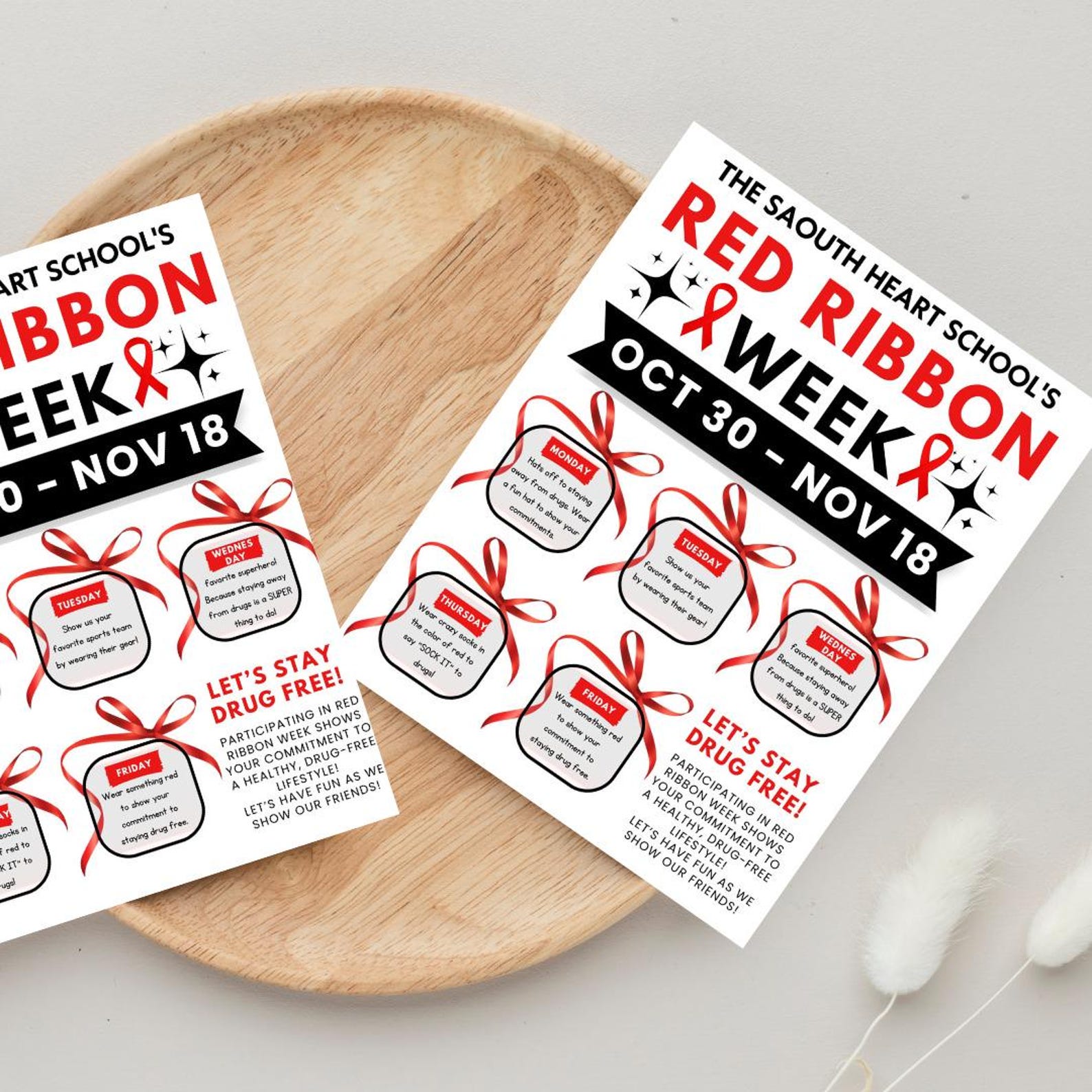 Editable Red Ribbon Week Planner: School Event Schedule (canva Template ...