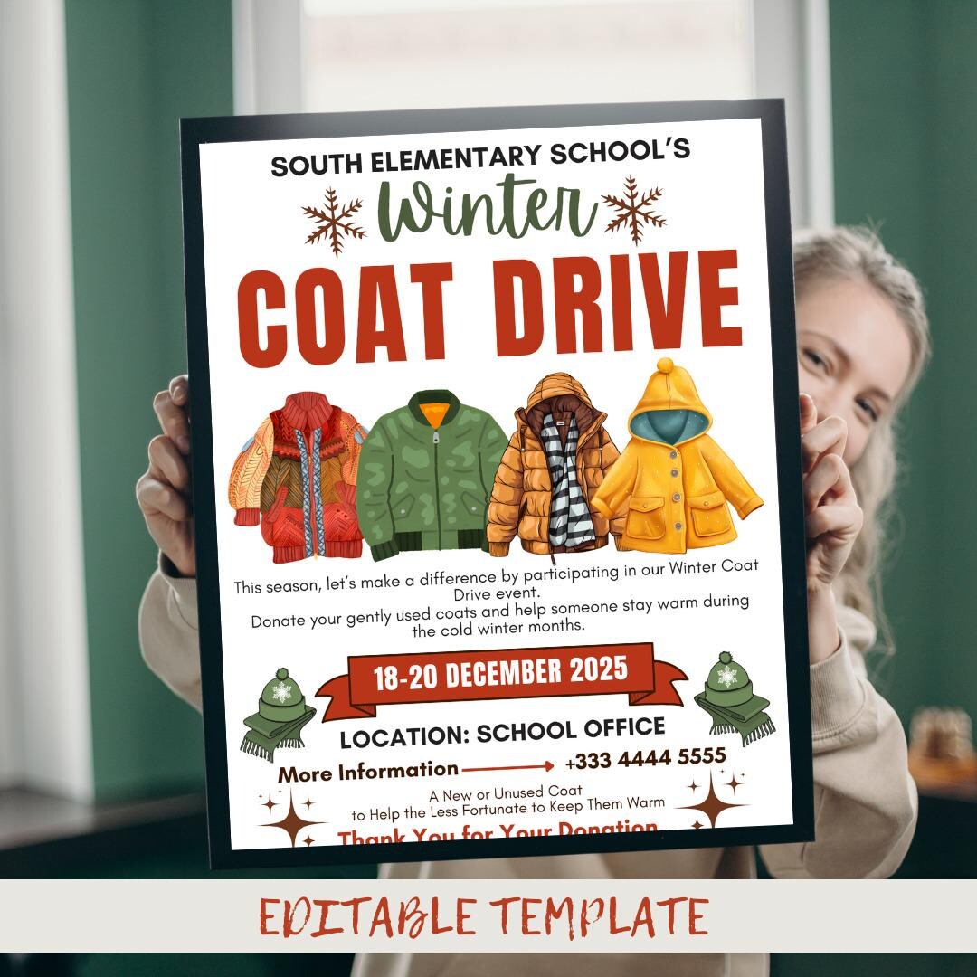 Winter Coat Drive Flyer Template: School Charity Event (canva Digital ...