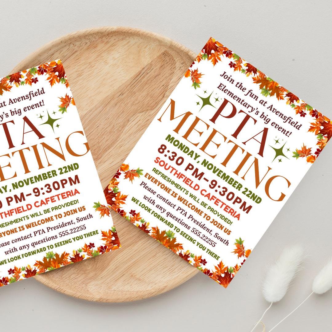 DIY November PTA Meeting Flyer, Thanksgiving Announcement, Instant ...