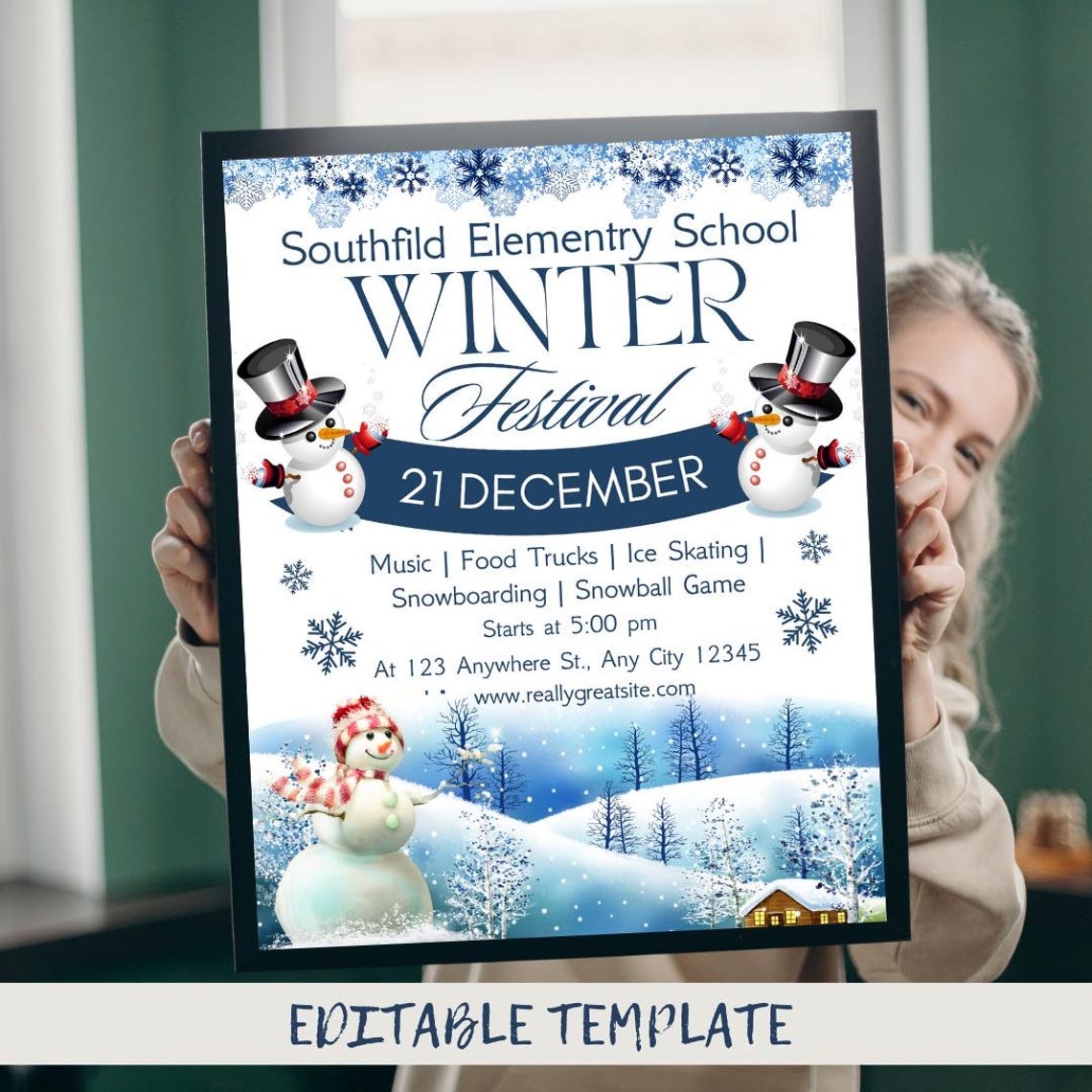 Winter Festival Flyer Template: Editable Holiday Event Poster (canva ...