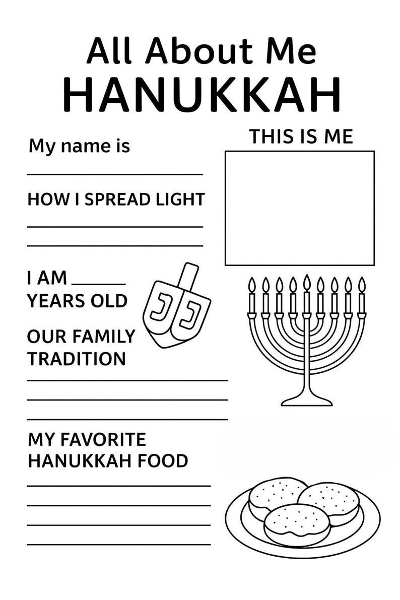 Hanukkah Printable Coloring Pages Bundle With About Me Hanukkah Page ...