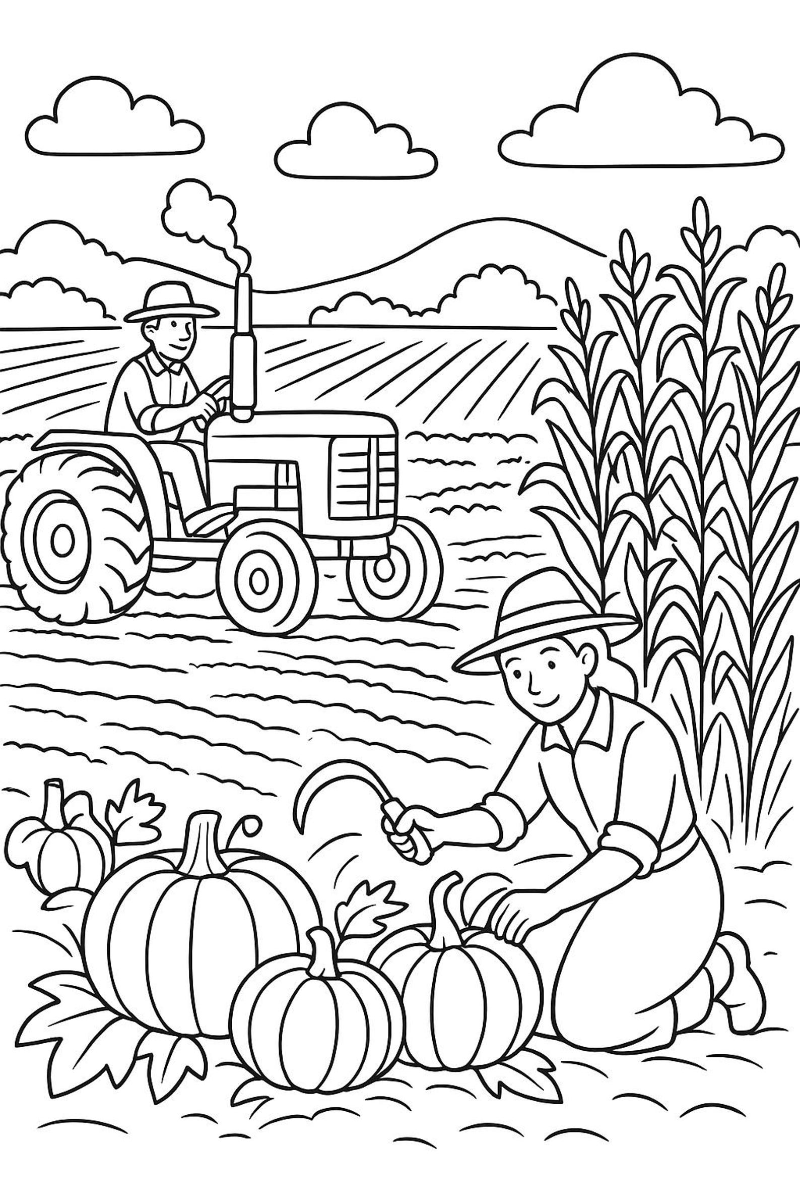 Fall Farm Harvest Printable Coloring Pages Four (4) Pages - Etsy