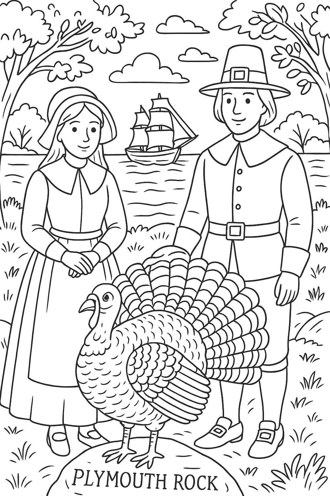 Thanksgiving Pilgrims Printable Coloring Pages Four (4) Pages - Etsy