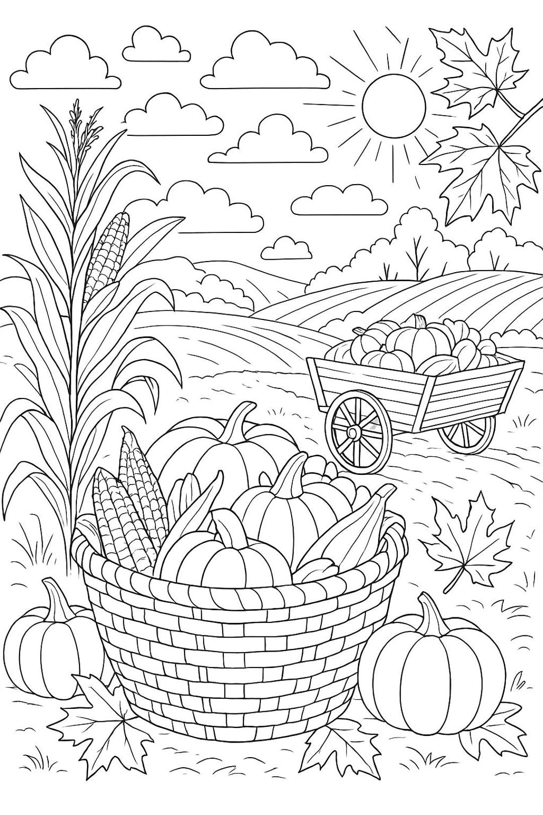 Fall Harvest Printable Coloring Pages Three (3) Pages - Etsy
