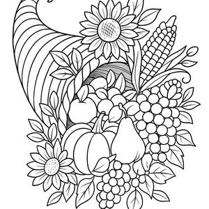 Thanksgiving Cornucopia Printable Coloring Pages Five (5) Pages - Etsy