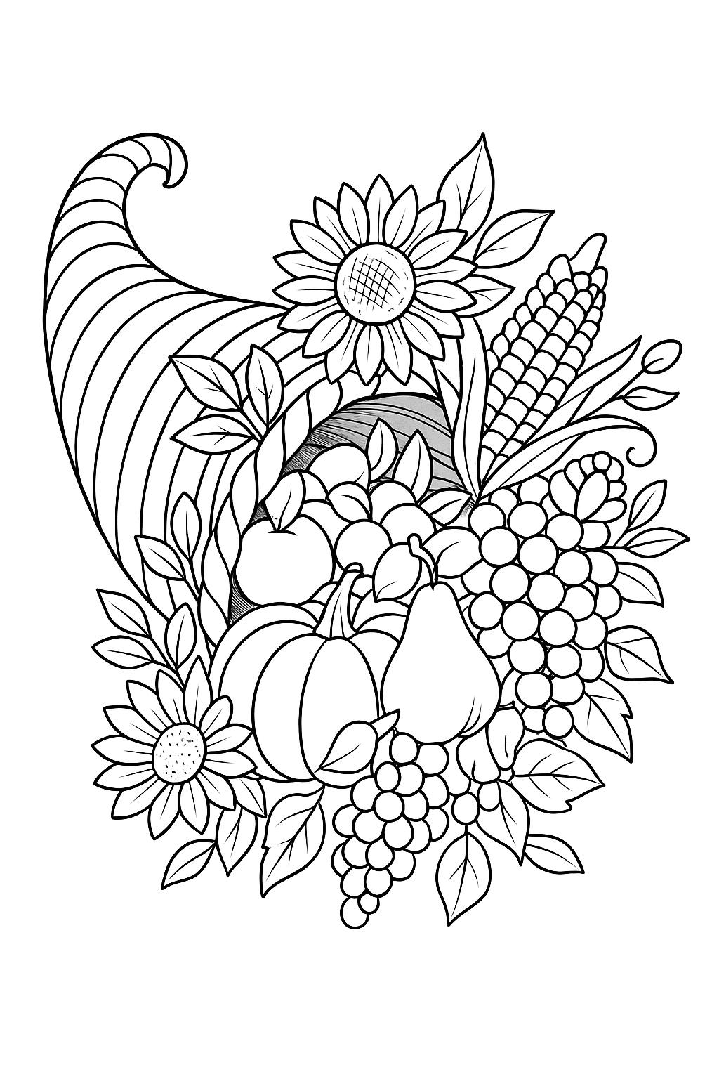 Thanksgiving Cornucopia Printable Coloring Pages Five (5) Pages - Etsy